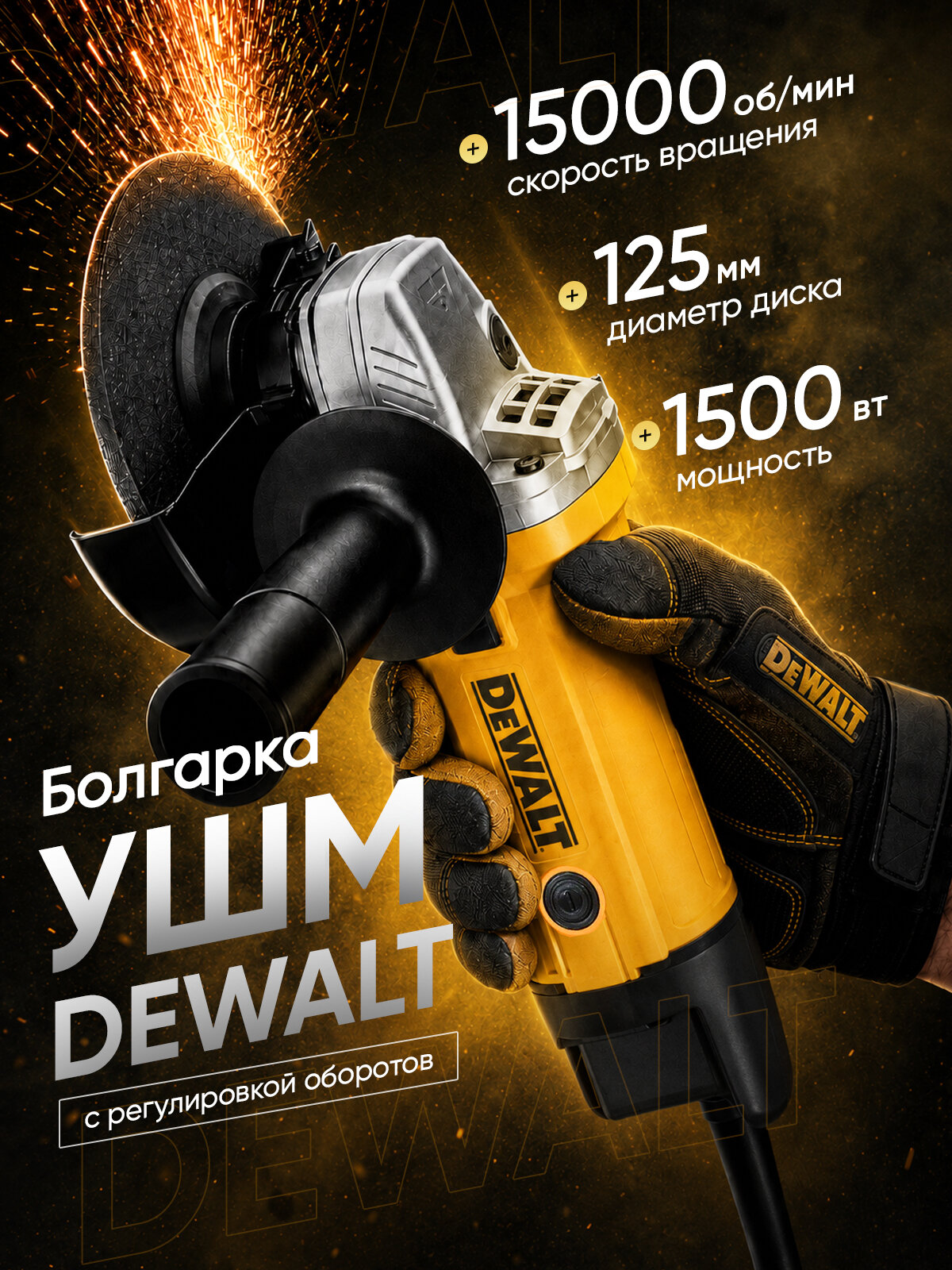 Болгарка сетевая с регулировкой оборотов125 мм