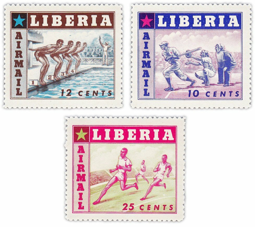 Либерия набор из 3 марок 1955 "Спорт"