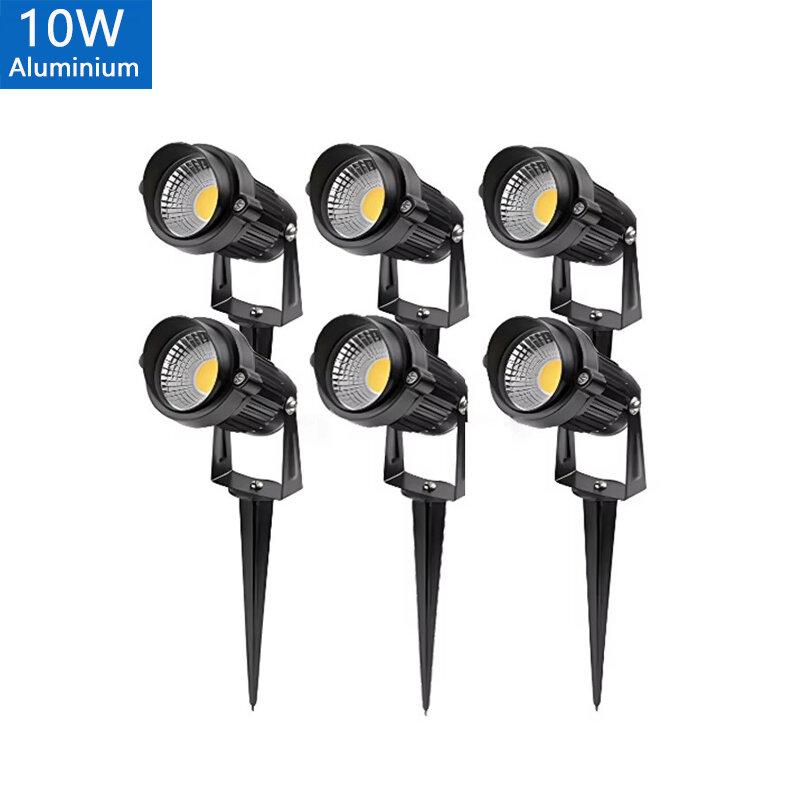 Садовый штыревой прожектор LED COB 10W, корпус из алюминия, водозащита IP65, универсальное напряжение 12/24/220В, набор из 6 светильников для ландшафтного освещения