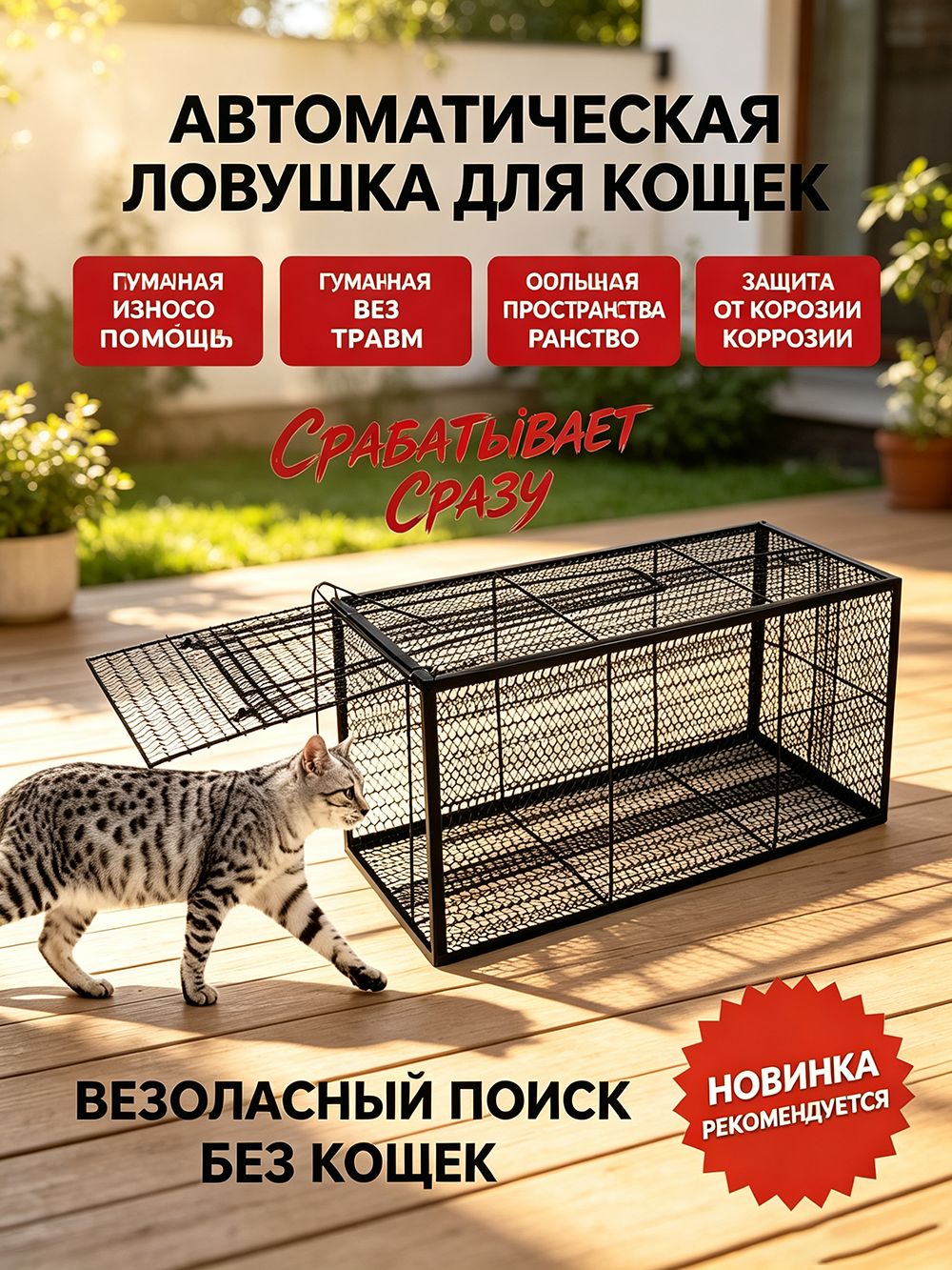 Клетка - ловушка, Размер 380x180x180, Для питомцев до 2.5кг