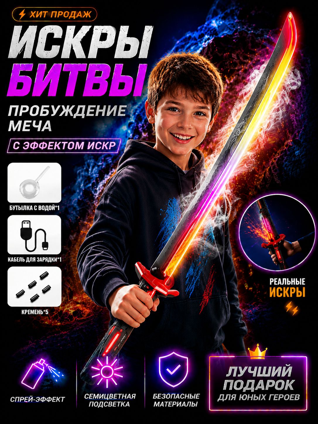 Игрушки, Световой меч, с выдвижным мечом из ножен Звуковые и световые эффекты
