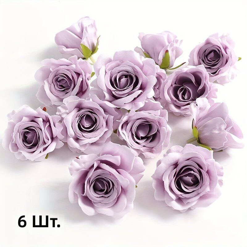 Искусственные головки роз из шелка, 6 шт, темно-фиолетовые, для свадеб, рождественских венков, домашнего декора, конфетных коробок и украшения тортов