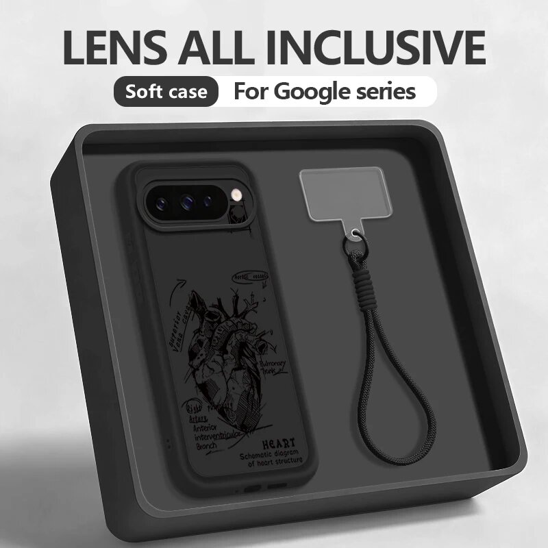 Креативный Чехол Для Телефона С Узором В Виде Сердца И Ремешком Google Pixel 9 Pro XL, A806 Black