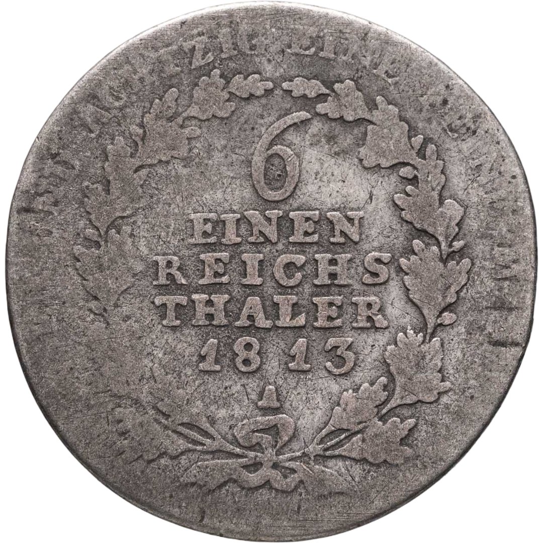 Германия, Пруссия 1/6 талера 1813, Серебро 521, в сохранности F