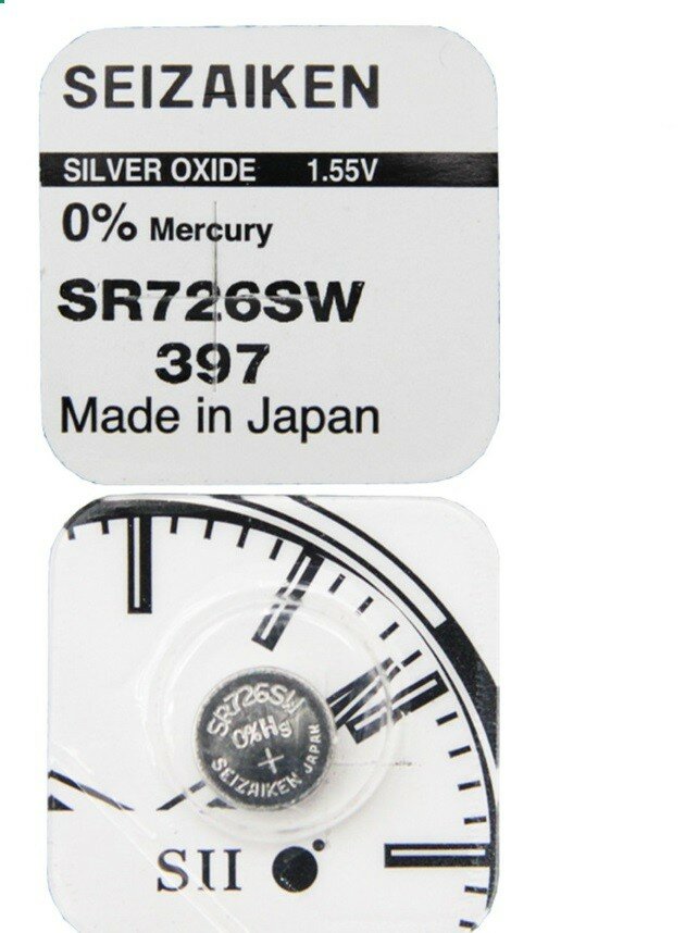 Батарейка SEIZAIKEN 397 (SR726SW) Silver Oxide 1.55V