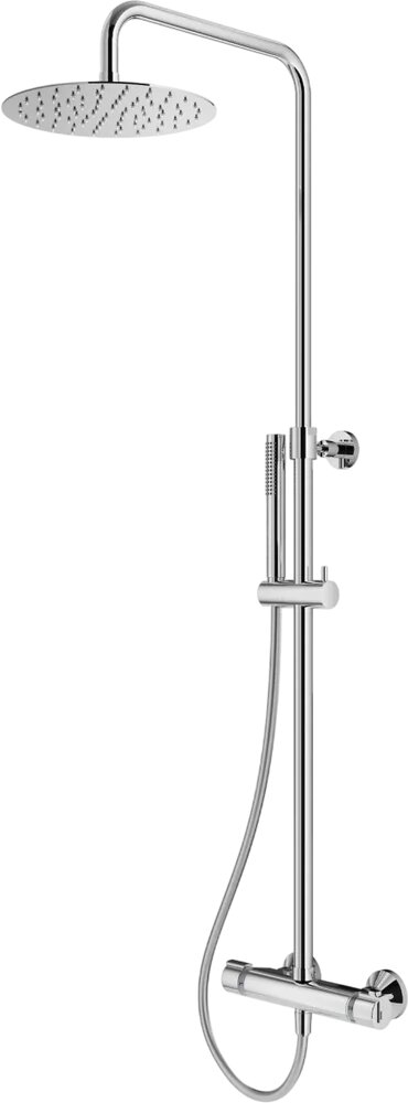 Душевая стойка Plumberia Selection Ixo XO6302CR со смесителем, термостатическим, хром, глянцевая, душевая система с тропическим душем, с лейкой, латунная