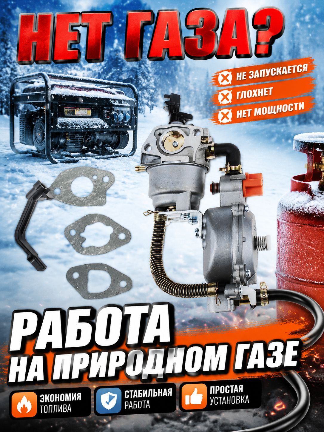 Карбюратор для бензинового генератора 3 кВт, двухтопливный газ бензин, мотор 168F 170F, для газонокосилок.