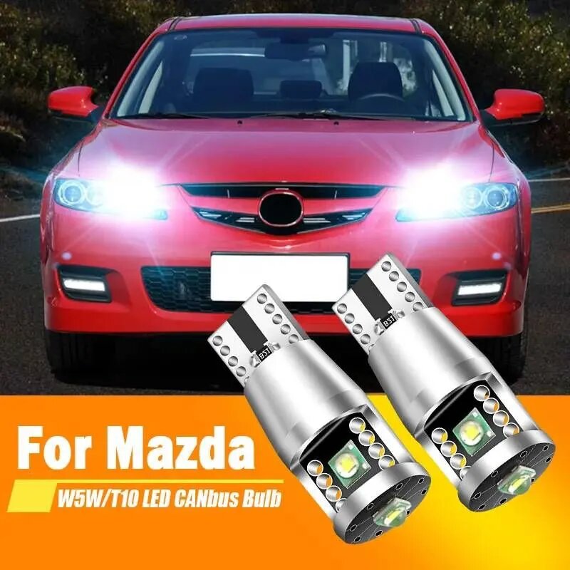 Лампа автомобильная T10, T10-01/W5W, 2 шт. арт. Для Mazda 2 , DY , DE , DH 3 , BK, BL, BM , BN 5 ,6 GG, GH , GJ , CX-3 , CX-5 , CX-7, CX-9 , MX-5 , RX-8, LED W5W T10 лампочки габаритные индикатор ширины Светодиодная автомобильная