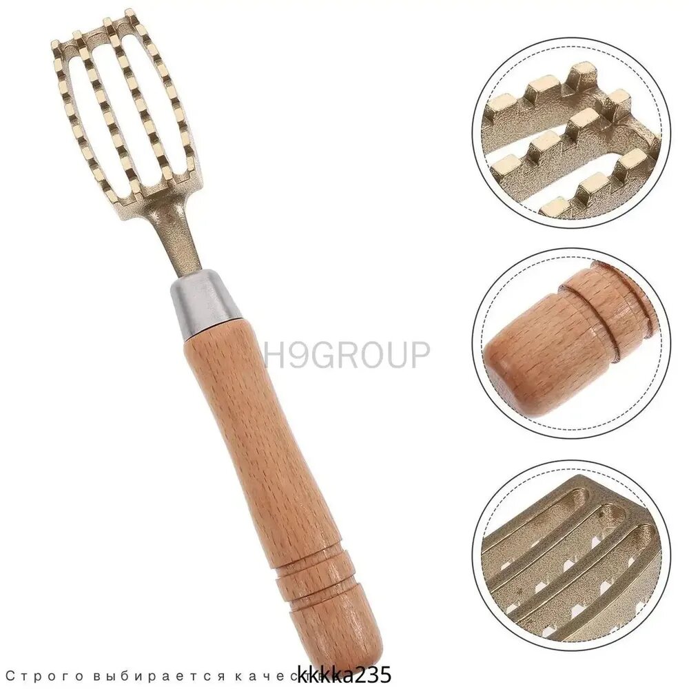 Рыбочистка с деревянной ручкой из дуба, медный цвет