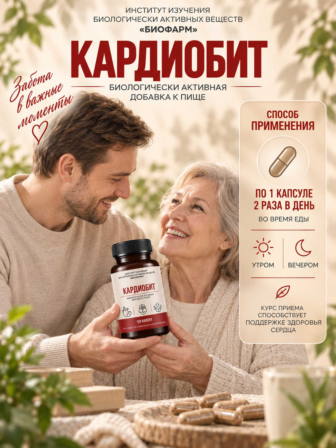 БАД Кардиобит для сердца и сосудов 120 капсул. Натуральный состав — фото 1