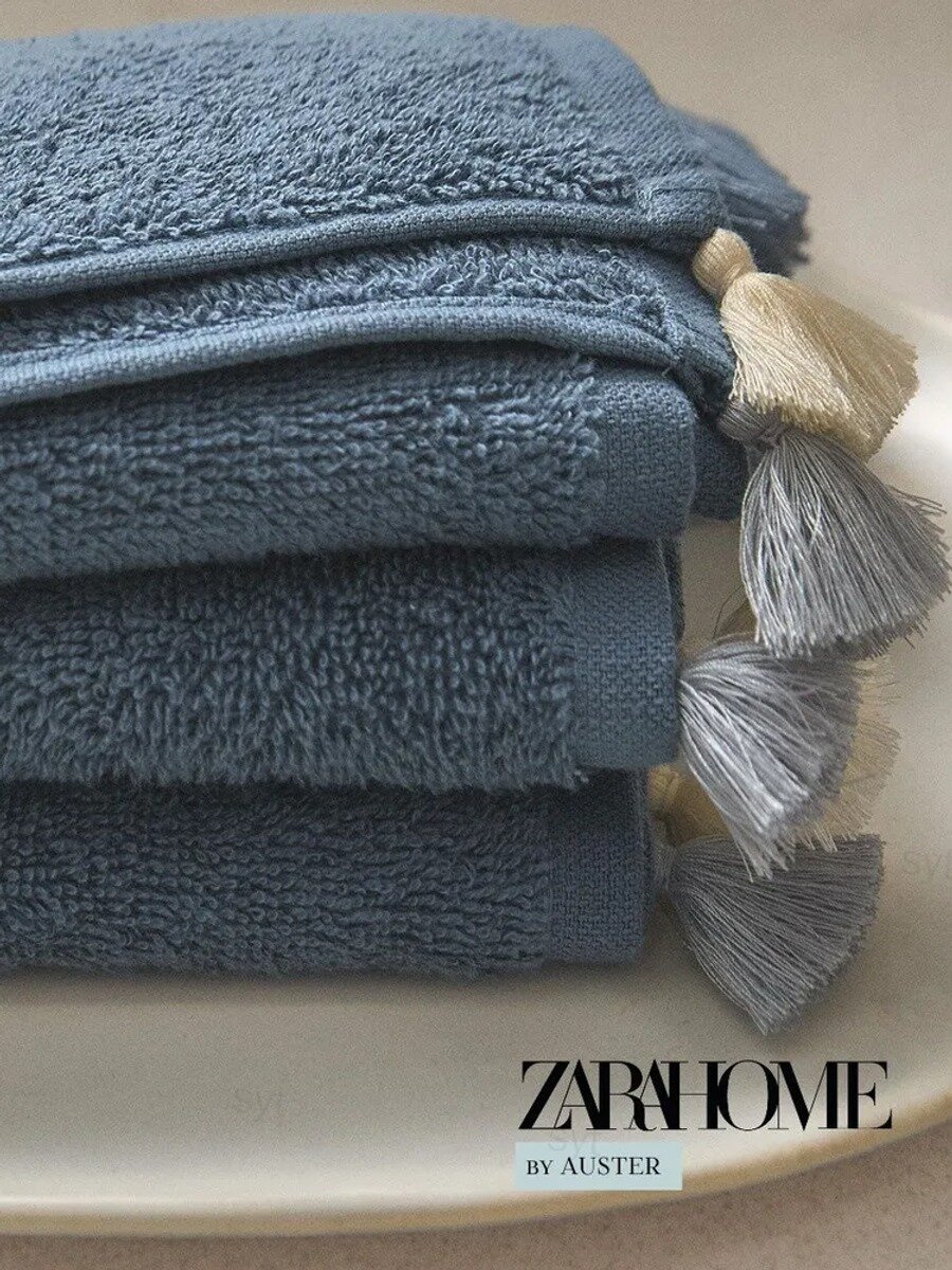 ZARA HOME Полотенце для лица, рук 30x30 см, хлопок, синий, 3 шт