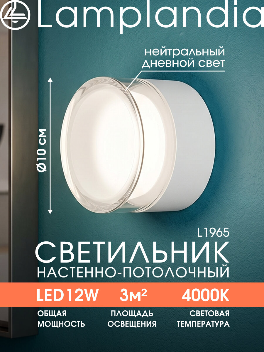 Светильник настенно-потолочный накладной светодиодный Lamplandia L1965 CYLINDER 4000K WHITE, LED 12W