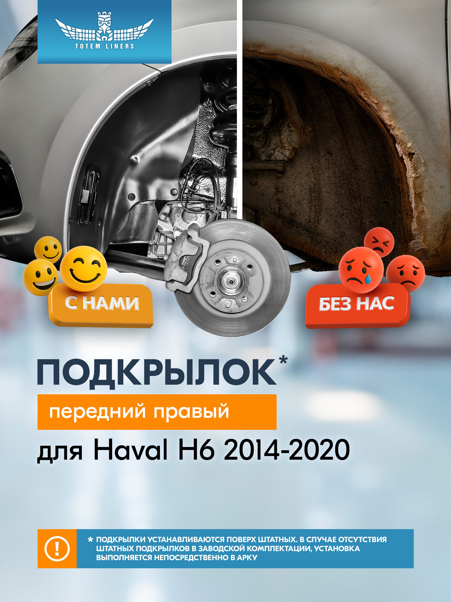 Подкрылок (локер) для Haval H6 2014-2020 Totem Liners, передний правый, 1 шт. / Хавал Н6