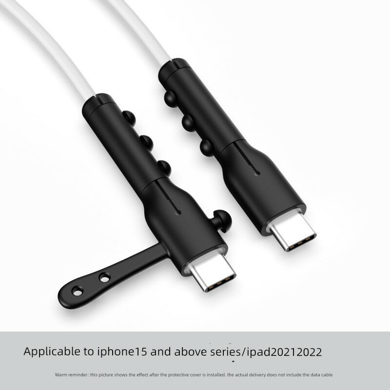 Двойной силиконовый чехол для кабеля iPhone 12-16 серии с защитой от излома, цвет темный черный