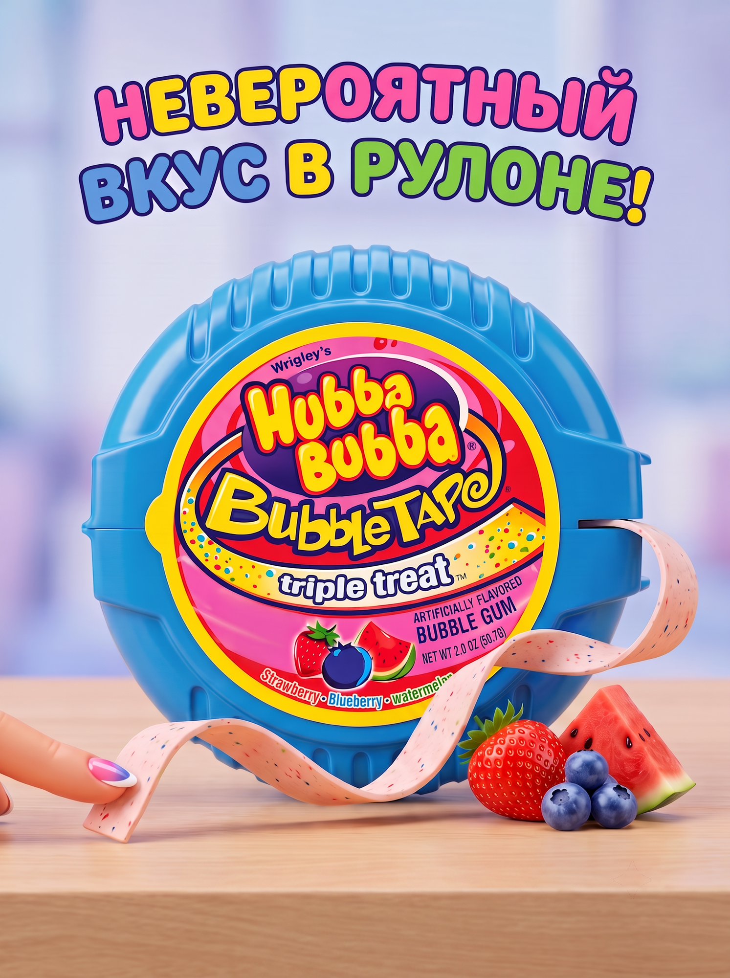 Жевательная резинка Wrigley's Hubba Bubba Bubble Tape Triple Mix 56гр /Хубба-Бубба лента Тройной Микс, 56 г (Германия)
