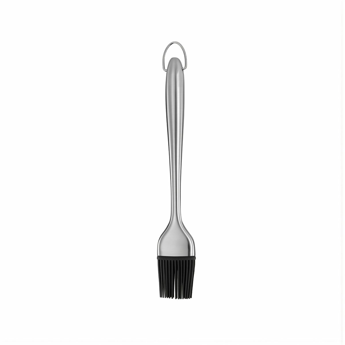 Силиконовая кухонная кисть общей длины 21.5 см для смазки пищи нержавеющая ручка термостойкая для выпечки барбекю черная, Круглая ручка из нержавеющей стали, средняя кисть (27 см), черная