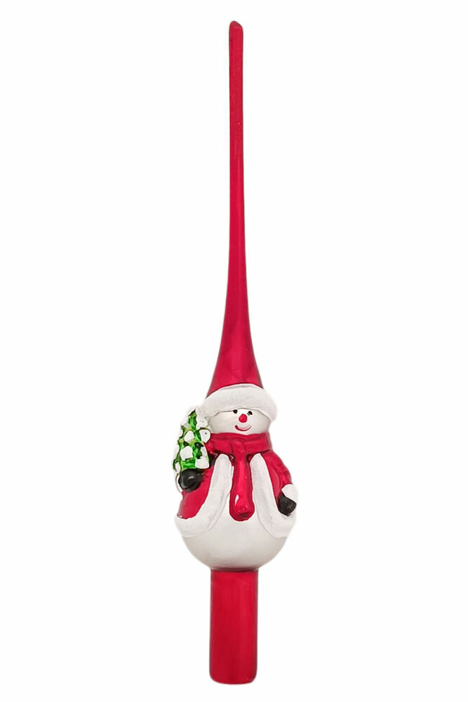 Ёлочная верхушка снеговик В колпаке, стекло, 25 см, Дю Эссе Кристмас (Due Esse Christmas) XNA24050341