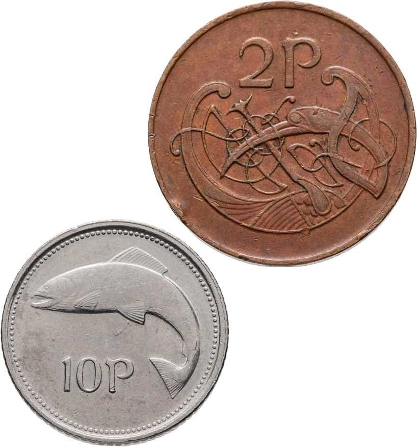 Ирландия набор 2 монет 2 и 10 пенни 1980-1994, Бронза, Мельхиор, в сохранности XF
