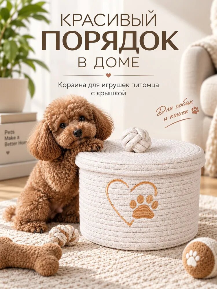 Плетеная корзина для игрушек собак и кошек с крышкой