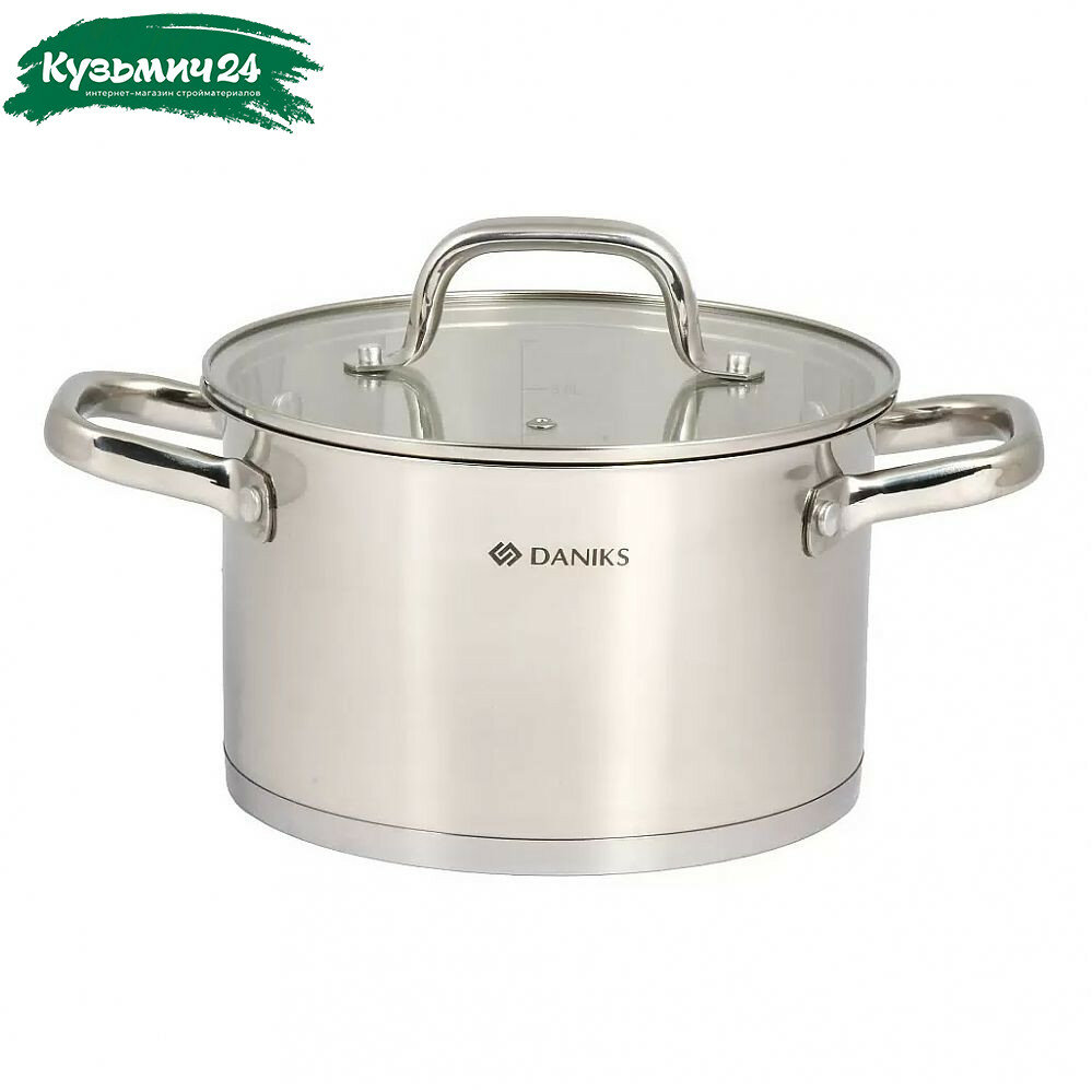 Кастрюля Daniks Рейн GS-01229-20, эмалированная сталь, крышка стекло, индукция, 3.9 л