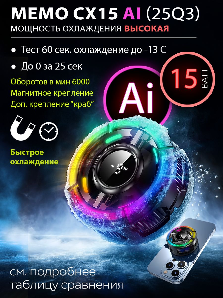Кулер для телефона с высокой мощностью Memo CX15 Ai 15W (быстрое охлаждение) электронная система охлаждения (Пельтье) для процессора моб. устрйоств телефонов и планшетов