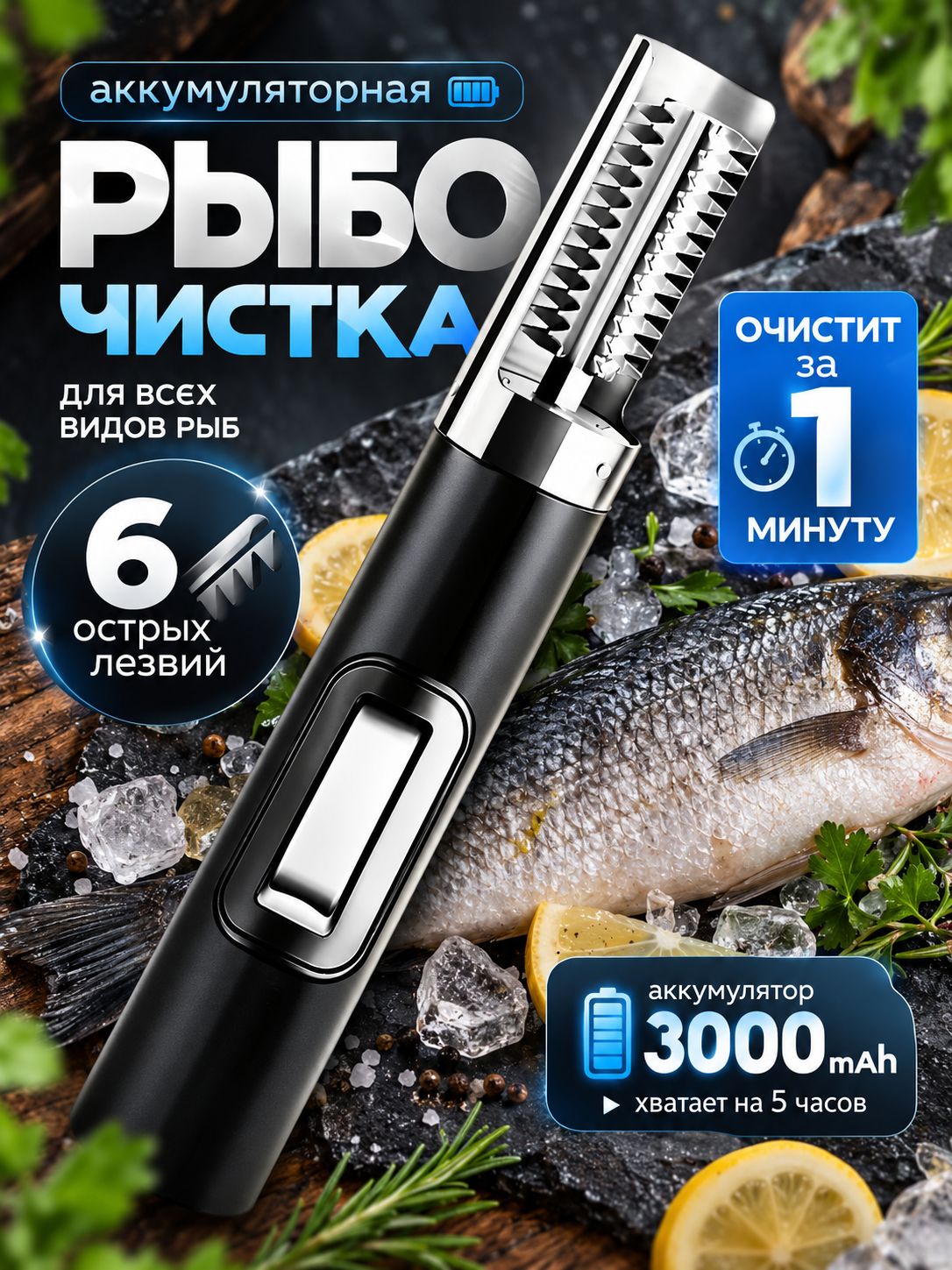 Беспроводная электрическая рыбочистка аккумуляторная
