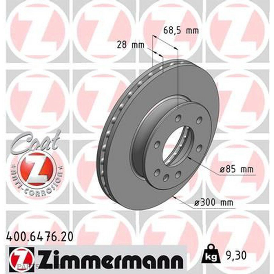 ZIMMERMANN 400647620 400.6476.20 диск тормозной ! перед. 300x28/69-6x130 \ MB Sprinter 06>