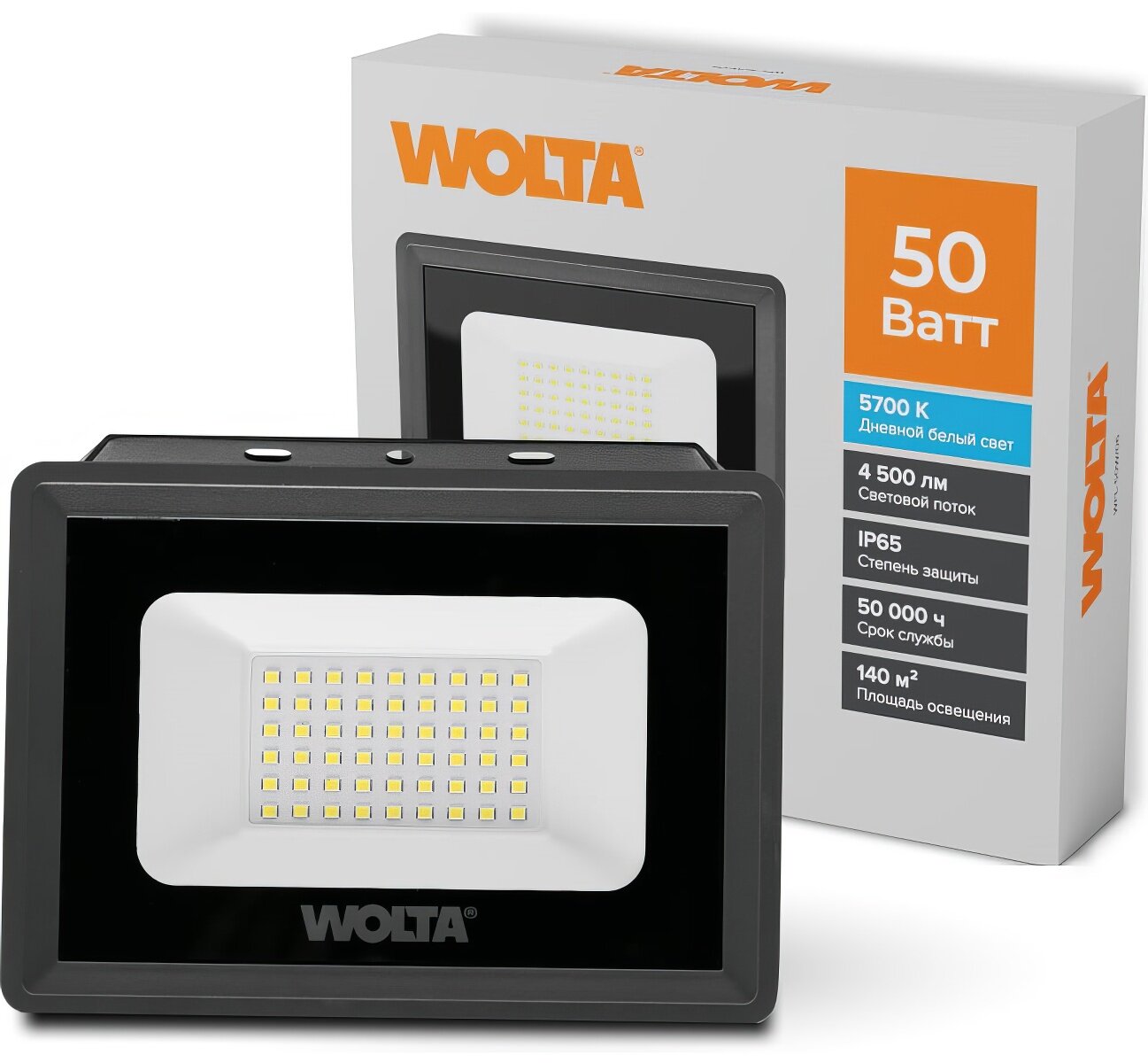 Светодиодный прожектор Wolta 5700K, Холодный свет, 50Вт, светодиоды SMD, IP65, цвет серый WFL-50W/06