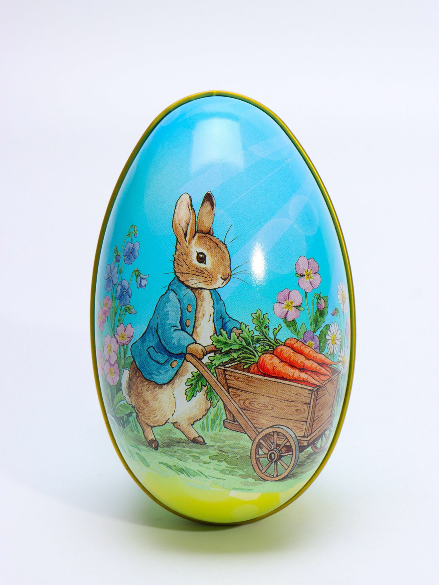 Шкатулка - яйцо металлическая "Зайчик в синем жакете", 11x6.5x7 см
