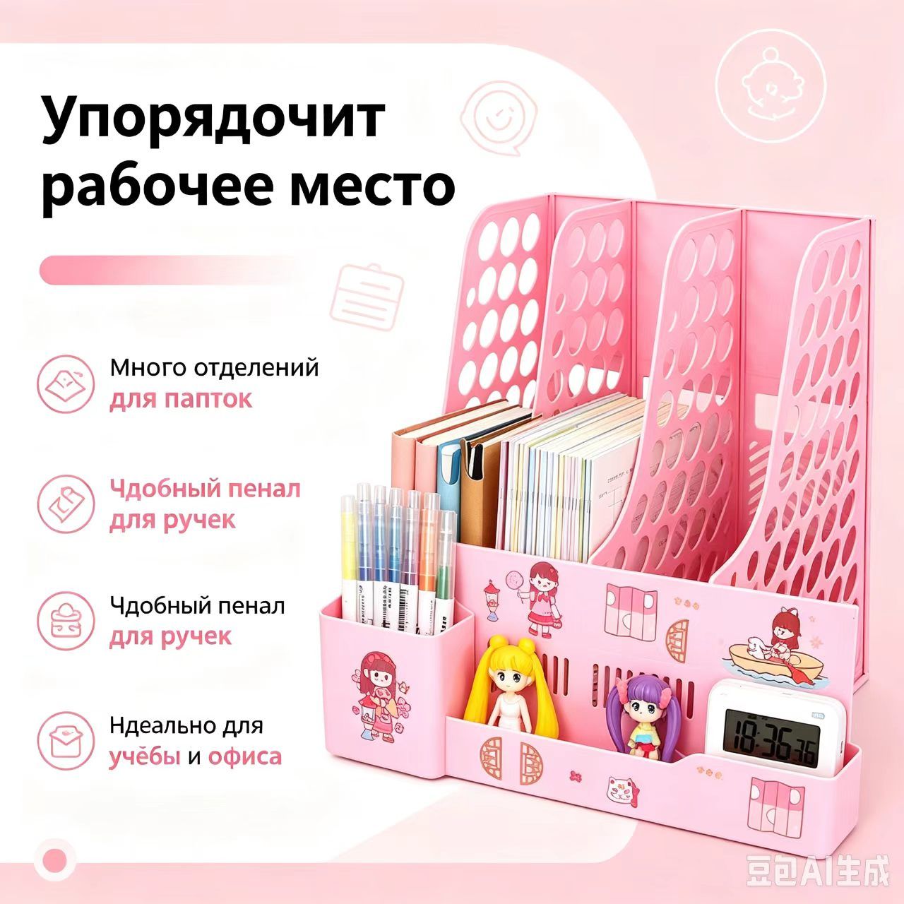 Органайзер для канцелярии и книг, настольная подставка с отсеками для учебников, тетрадей А4, ручек и канцтоваров, школьный лоток для стола ученика, студента или учителя