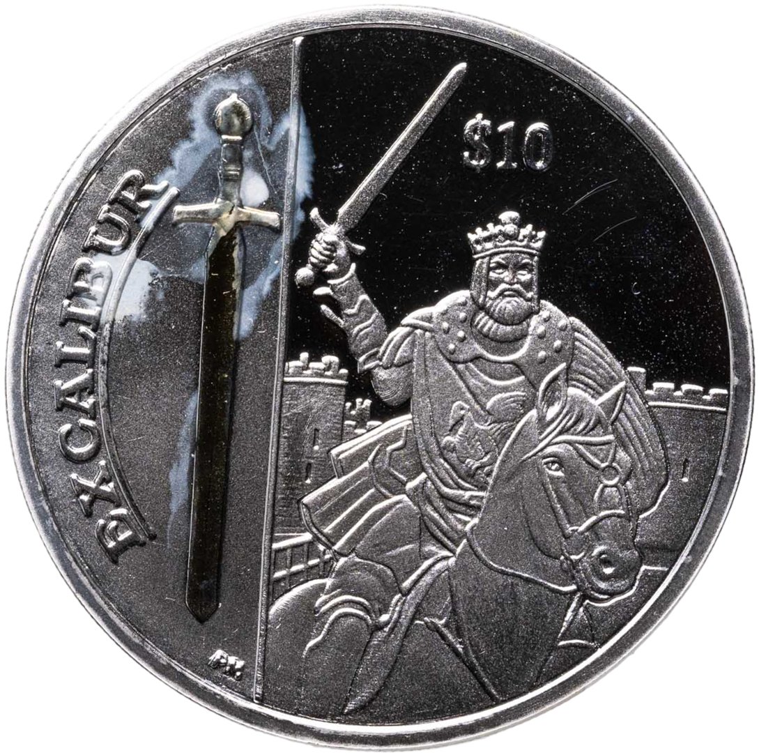 Британские Виргинские Острова 10 долларов 2013 "Легендарное оружие - Меч Эскалибур Король артур", в футляре с сертификатом, Серебро 925, в сохран