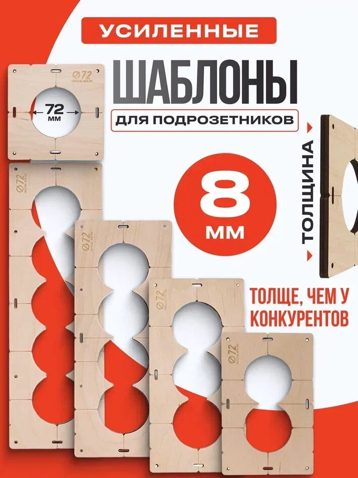 Комплект шаблонов для сверления подрозетников 5 шт. диаметром 72 мм, толщина 8 мм