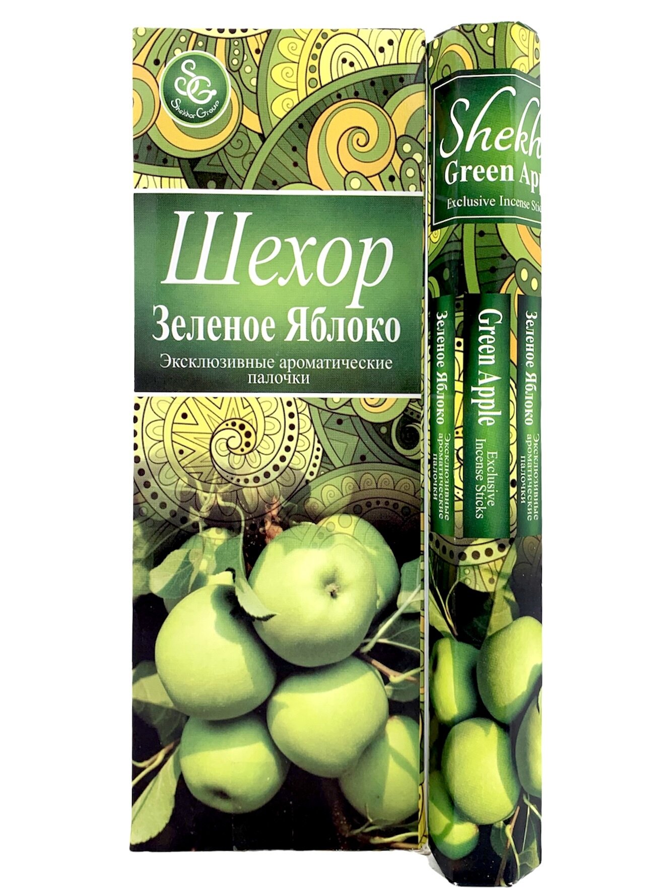 Благовония Зеленое Яблоко, эксклюзивные ароматические палочки SHEKHOR Индия 20 шт