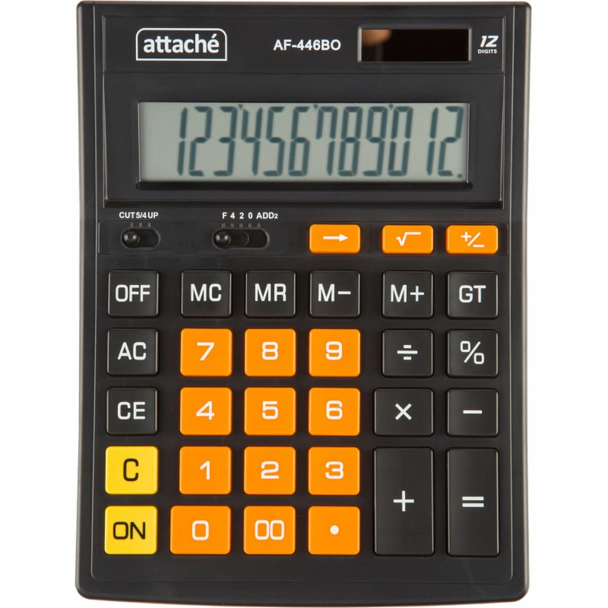 Калькулятор настольный Attache AF-446BO, 12-разрядный, черный/оранжевый, 203x153x48мм (1779740), 40шт.