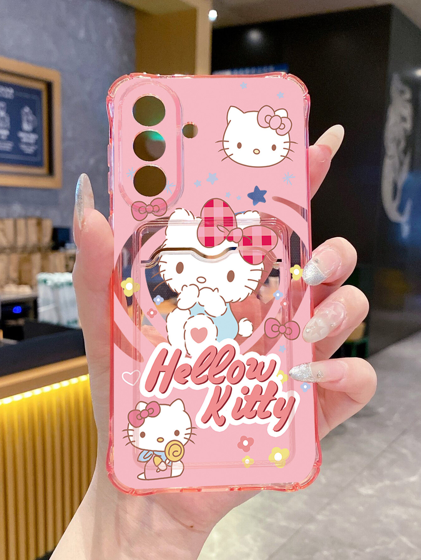 Чехол для Samsung Galaxy S22+(Самсунг S22+) с отделением для карт памяти, принтом Hello kitty и куроми, мягкий прозрачный чехол