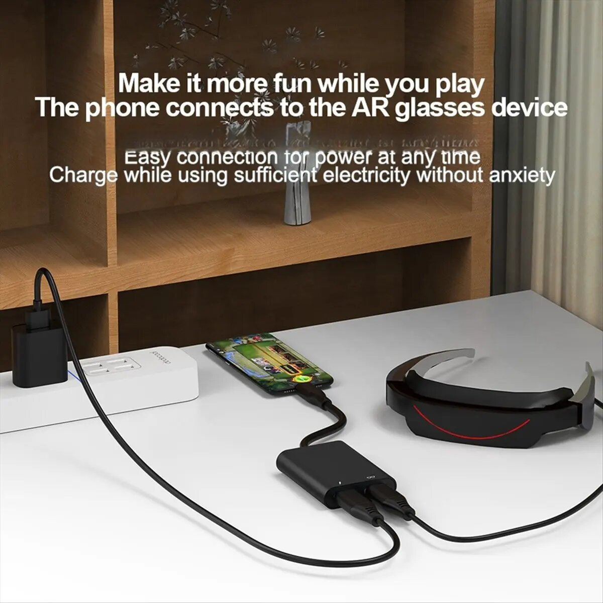Док-станция A64I 2-в-1 USB-C для AR-очков с быстрой зарядкой PD и двумя USB-портами для смартфонов и планшетов, серая