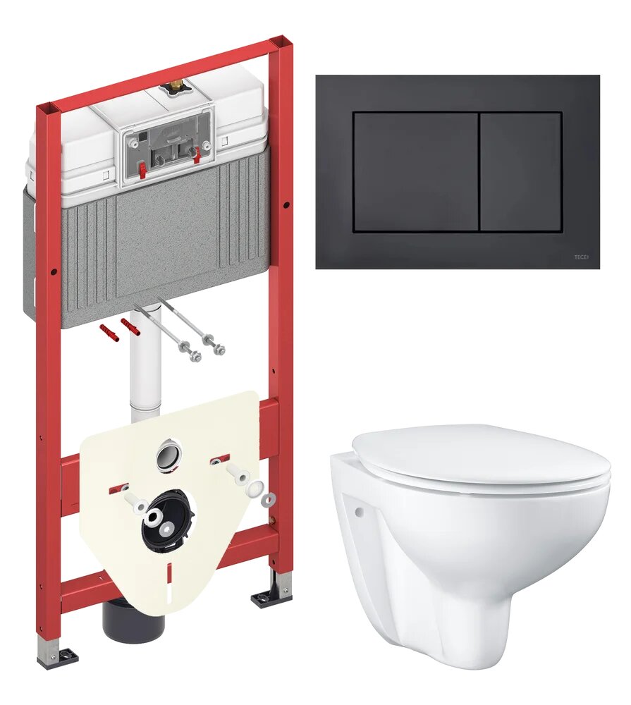Комплект 2 в 1 Унитаз подвесной Grohe Bau Ceramic 39351000 / Инсталляция с кнопкой TECE Base 9400414 цвет черный