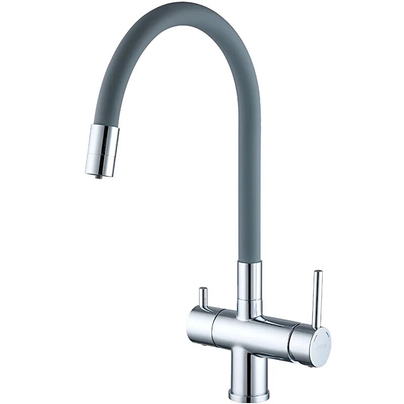 Смеситель для кухни Gappo G4398-30 с гибким изливом, с краном для питьевой воды, с поворотным изливом, хром, глянцевый, однорычажный, латунный, с ке