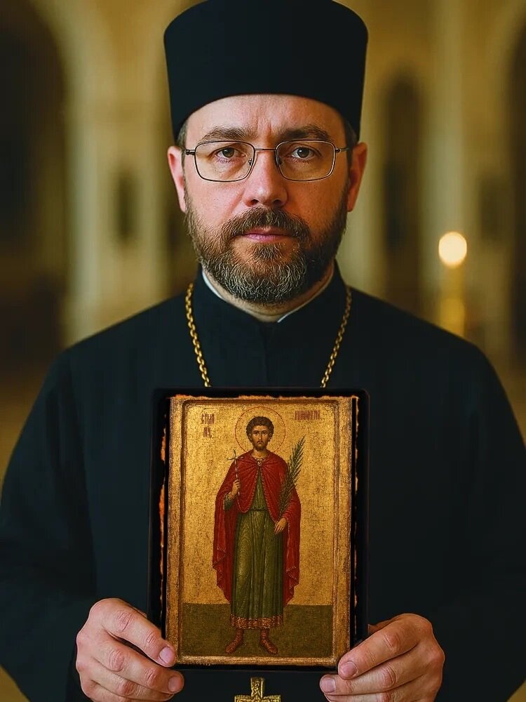 Икона Мученик Вонифатий, на дереве, 15×18 см, освящённая, ручная работа