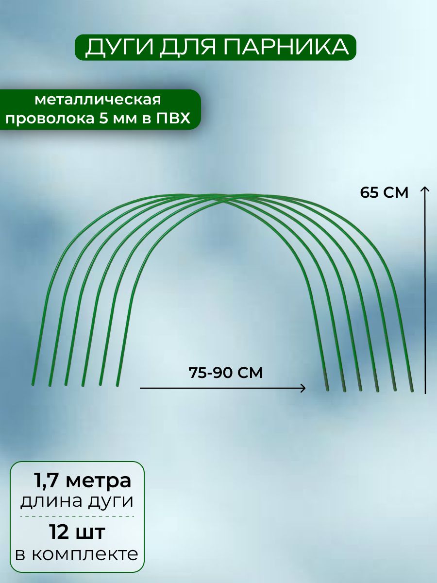 Дуги для парника металлические садовые 12 шт, длина 1,7 м, 65см*75см / парниковые дуги 1,7 м