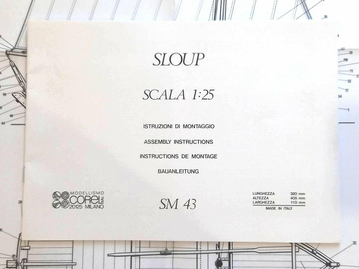 Чертеж корабля Sloup масштаб 1:25, комплект чертежей и инструкция