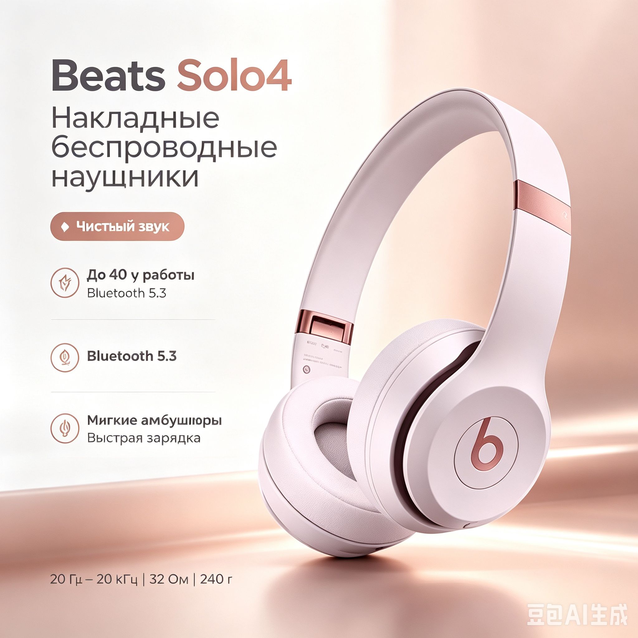 Наушники беспроводные с микрофоном Beats Solo4, Bluetooth, USB Type-C, светло-розовый