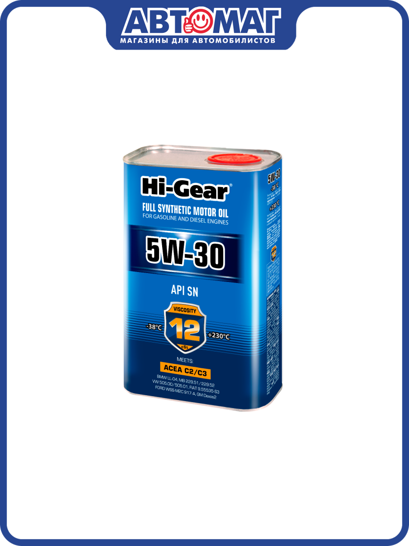Моторное масло Hi-Gear 5W-30 SN ACEA С2/С3, 1л. HG0330 Hi-Gear Motor Oil HG0330