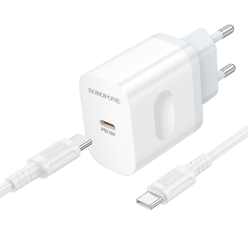 Сетевое зарядное устройство BOROFONE BA99A PD20W +кабель Type-C/Type-C, цвет белый