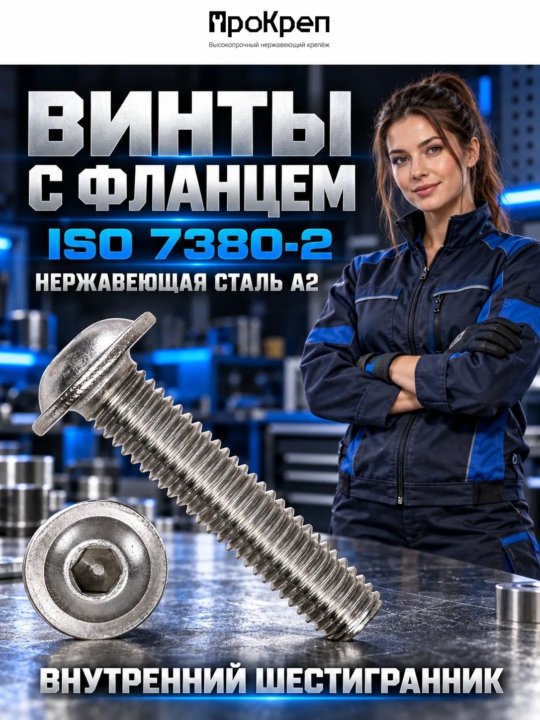 Винт ISO 7380-2 М3 8, A2, с фланцем и внутренним шестигранником, 25 шт, PK-7380-2-A2-M3X8-25