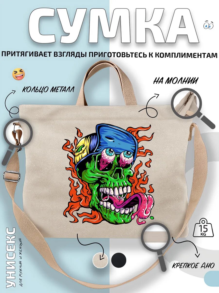 Сумка шоппер  Череп панк в огне маске