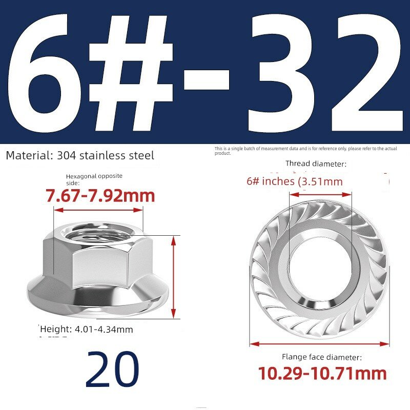 Американские стандартные фланцевые гайки 6#-32UNC из нержавеющей стали 304, 20 штук для механического крепления