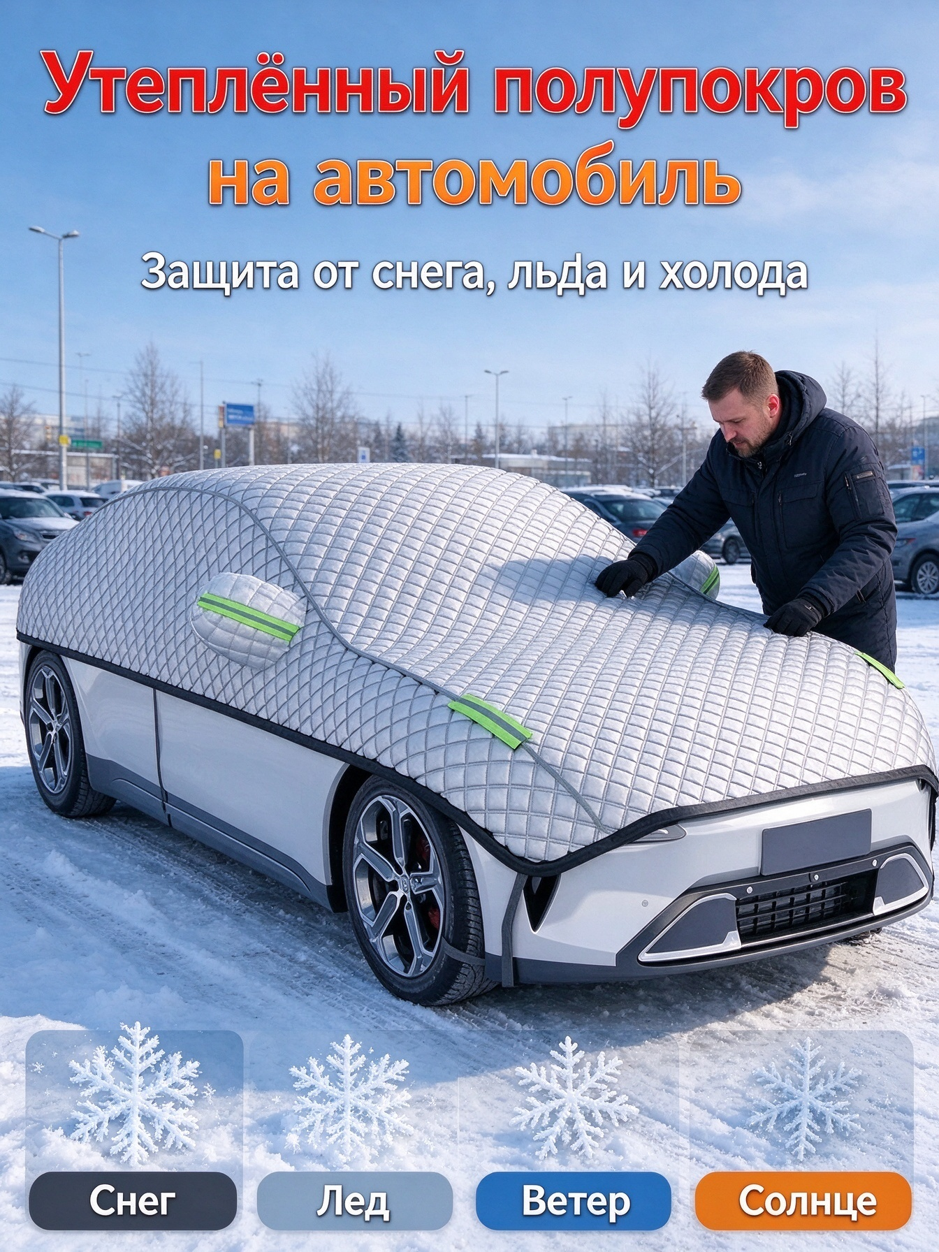 Чехол для защиты от снега и солнца, Подходит для легковых автомобилей，подходящий для использования в любое время года