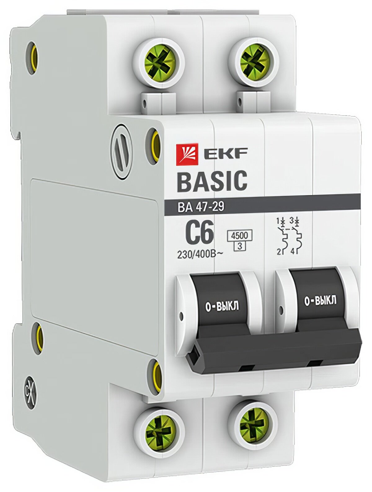 Автоматический выключатель модульный EKF Basic ВА 47-29 2P 6А тип C 4,5 кА 230 В (mcb4729-2-06C)