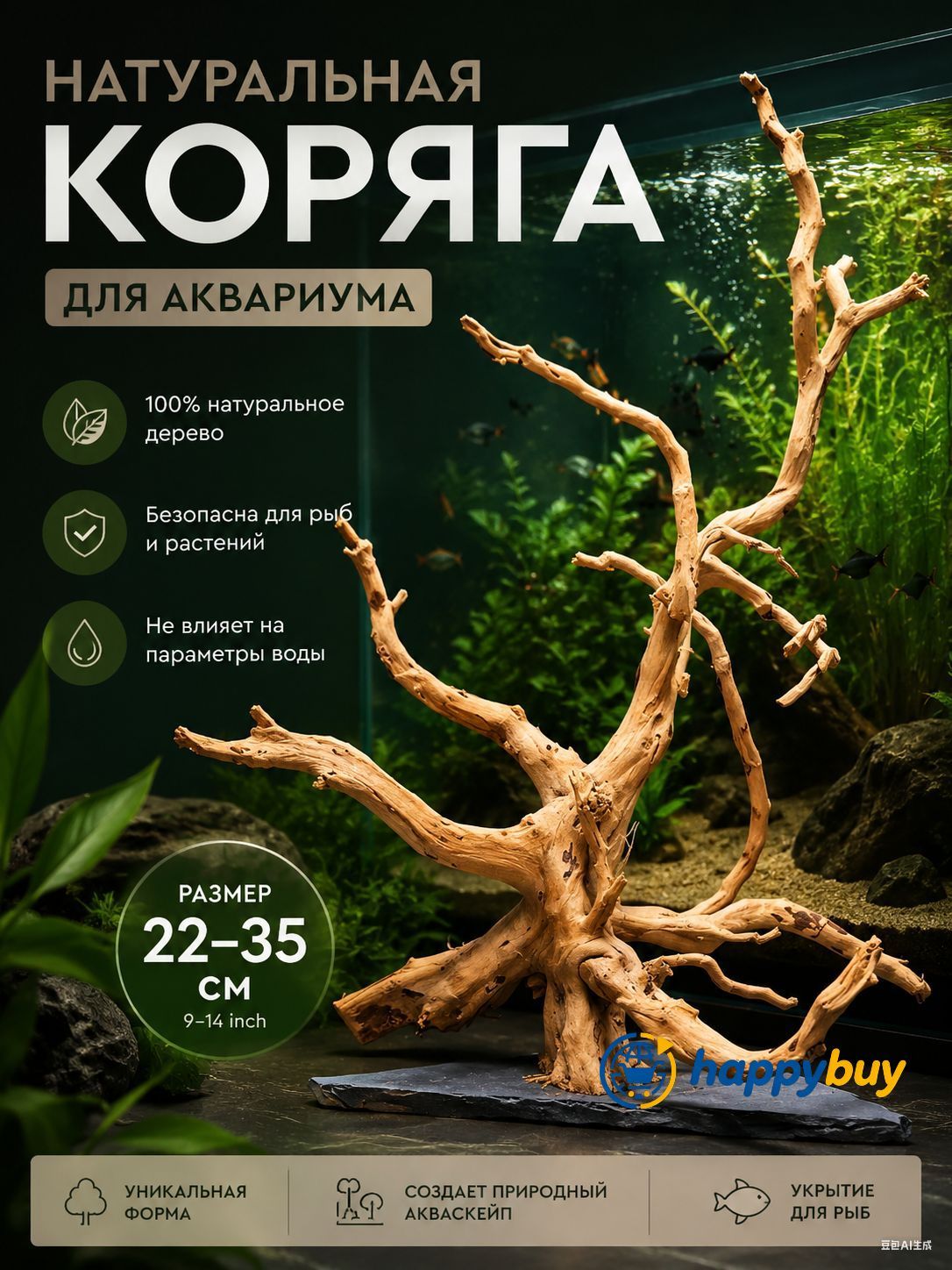 Коряга натуральная для аквариума и террариума, 22-35 см, декорация